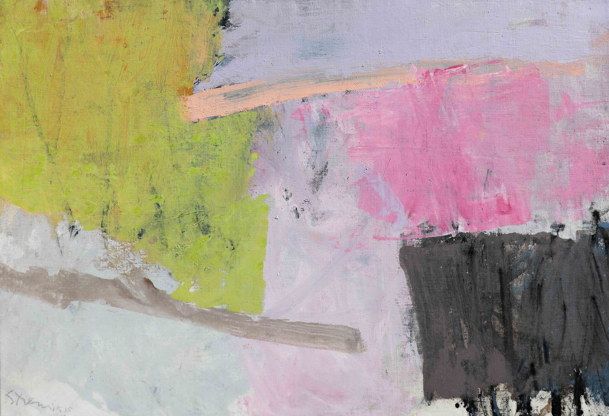 Paysage abstrait vert et rose Piotr Strelnik 77x112 cm - Galerie ...