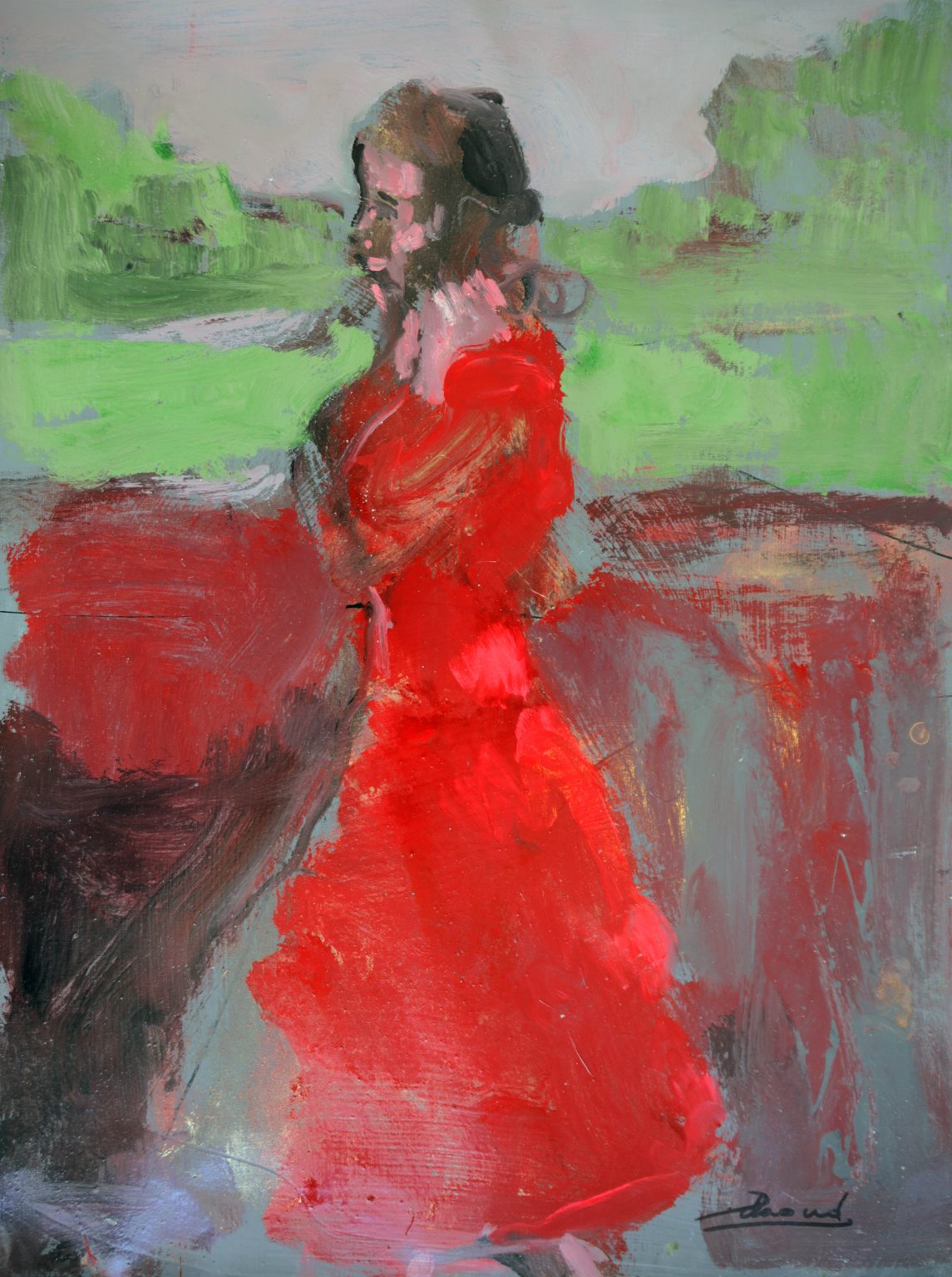 Dame à la robe rouge David DAOUD 64x49 - Galerie Matthieu Dubuc